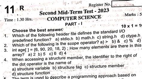 Th Cs Second Midterm Question Paper Th Computer Science Nd