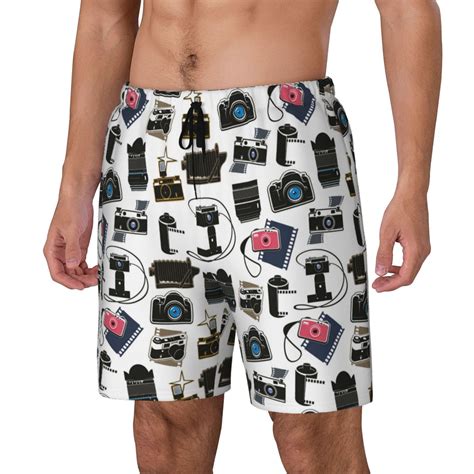 Cauagu Cool Camera Print Mens Swim Trunks Quick Dry Board Shorts Swim