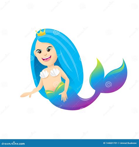 Mermaid Cartoon Character Cute Isolated On White Background Beautiful Mermaid Cartoon