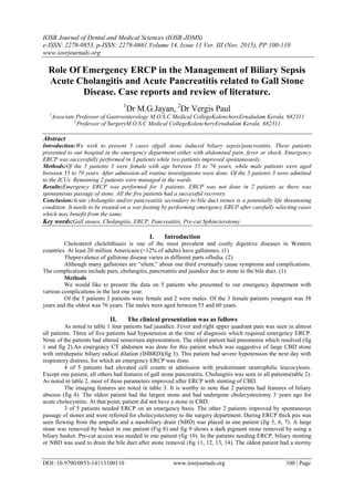 Role Of Emergency ERCP In The Management Of Biliary Sepsis Acute Cholangitis And Acute