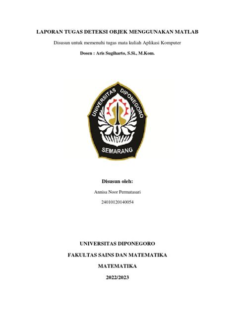 Laporan Object Detection Annisa Noor Permatasari 24010120140054 Pdf