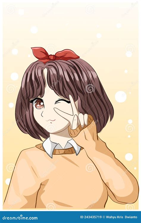Bella Y Feliz Chica De Pelo Corto Marrón Con La Mano De La Oveja