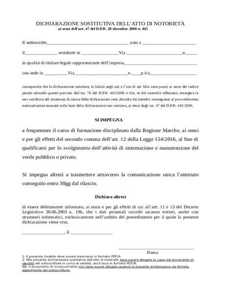 Dichiarazione Sostitutiva Dell Atto Di Notorieta Doc Template PdfFiller
