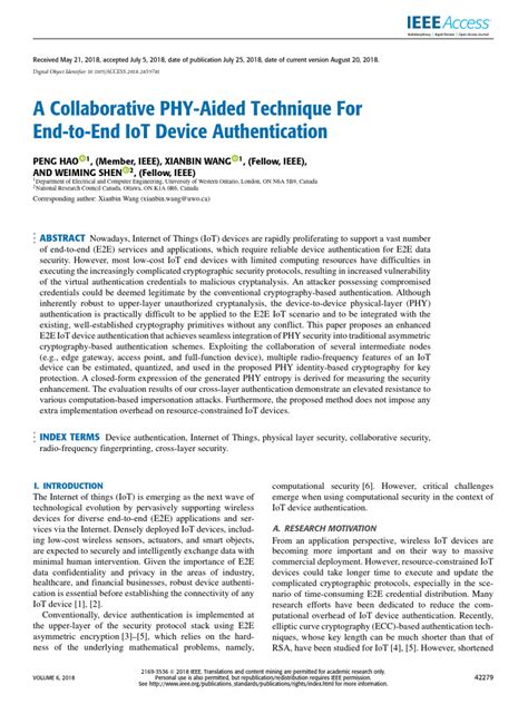 A Collaborative Phy Aided Technique For End To End Iot Device Authentication Pdf