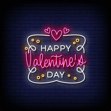 Premium Vector Neon Sign Happy Valentine Day With Brick Wall