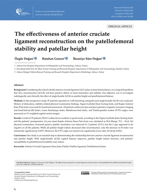 Pdf The Effectiveness Of Anterior Cruciate Ligament Reconstruction On
