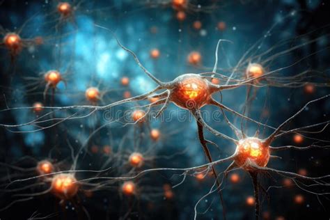 Close Up View Of Neuron Cells Transmitting A Signal Generative Ai Stock Illustration