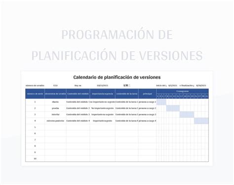 Plantilla De Excel Programación De Planificación De Versiones Y Hoja De