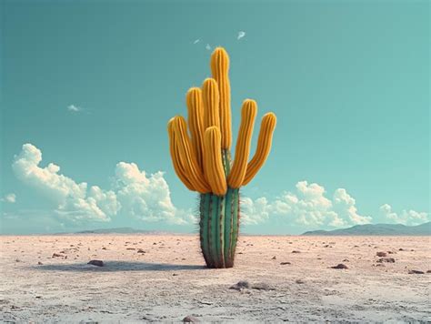 Single Cactus In A Wide Desert Premium Ai Generated Image