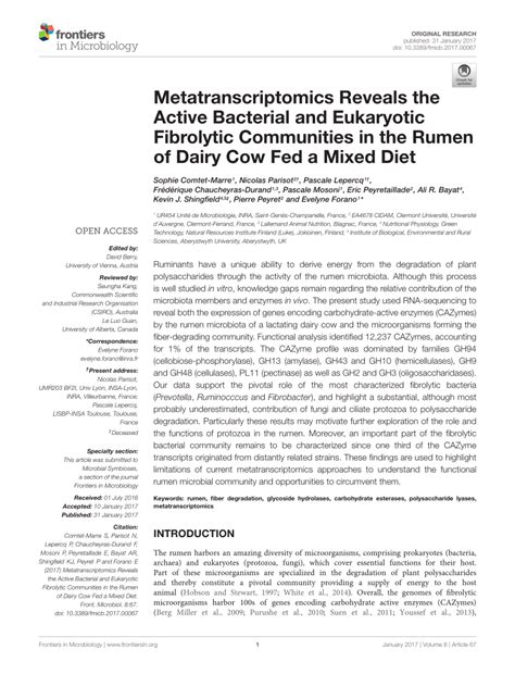 Pdf Metatranscriptomics Reveals The Active Bacterial And Eukaryotic Fibrolytic Communities In