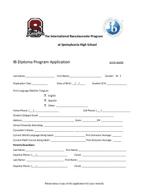 Fillable Online IB Program Application IB Program Application Fax