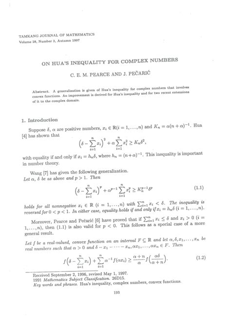 Pdf On Hua S Inequality For Complex Numbers