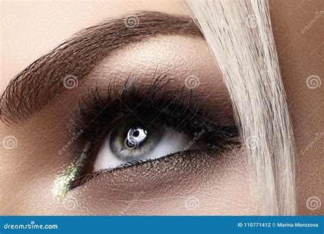 Beautiful Female Eye With Extreme Long Eyelashes Black Liner Makeup Perfect Make Up Long