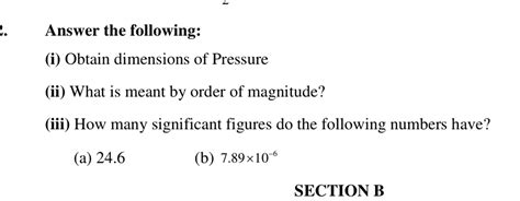 answer the following i obtain dimensions of pressure ii what is mean