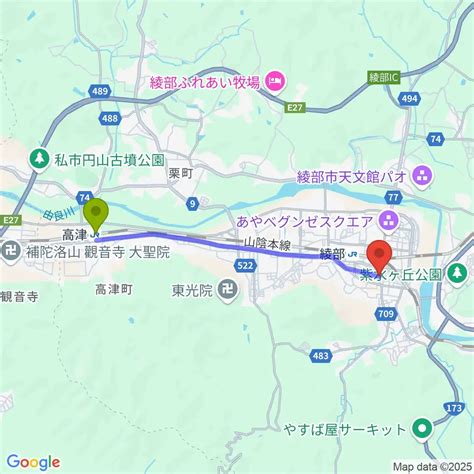 高津駅からFMいかるへのルートマップ MDATA