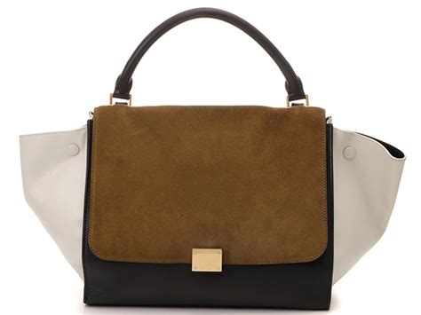 Celine セリーヌ バッグ トラペーズ ミディアム ブラックホワイトカーキ カーフスエード 【432】 の購入なら「質」の大黒屋（公式）
