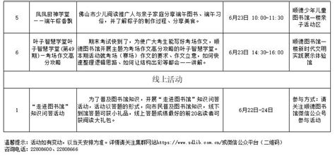 顺德图书馆 端午期间开放时间通知及活动安排