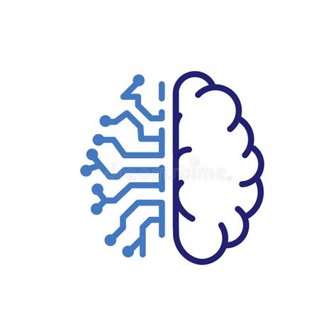 Cognitive Augmentation Brain Icon With Human And Circuit Hemispheres Vector Thin Line