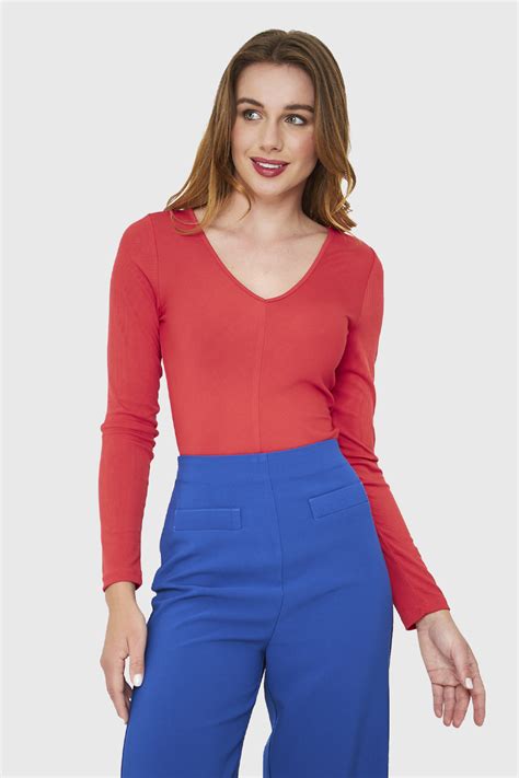 Ripley Body Acanalado Manga Larga Rojo Nicopoly