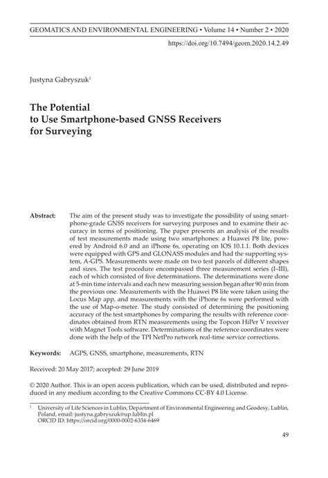 Pdf The Potential To Use Smartphone‑based Gnss Receivers For Surveying