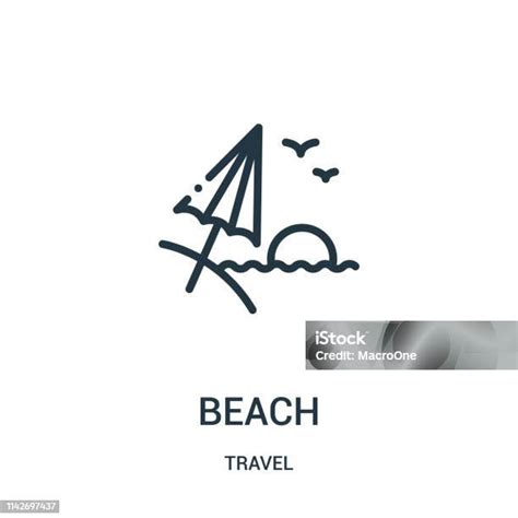 여행 컬렉션에서 해변 아이콘 벡터입니다 얇은 라인 비치 개요 아이콘 벡터 일러스트 레이 션입니다 웹 및 모바일 앱 로고 인쇄 미디어에 사용할 선형 기호입니다 로고에 대한