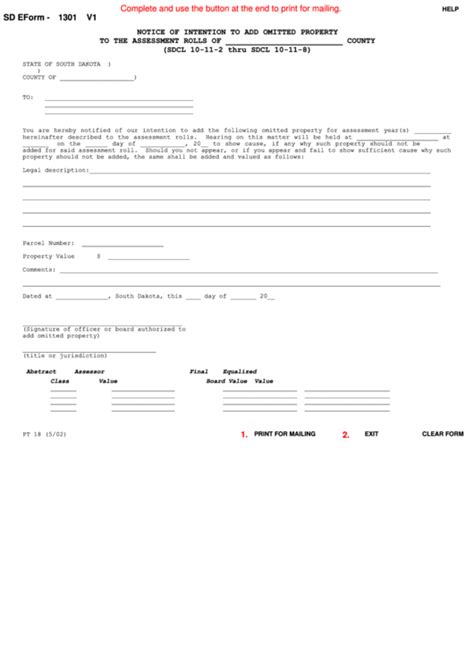 Fillable Sd Eform 1301 Notice Of Intention To Add Omitted Property