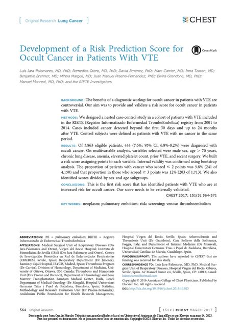 Development Of A Risk Prediction Score For Occult Cancer In Patients
