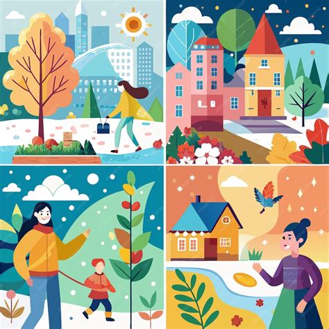 Premium Vector Posters Of Seasons Winter Spring Summer Autumn