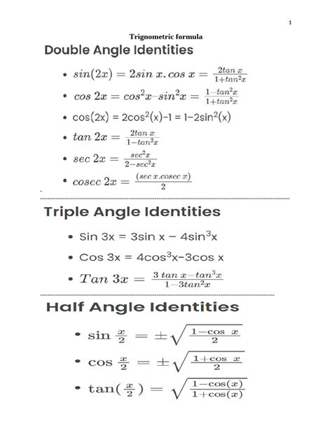 Trignometric Formula Pdf