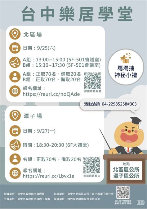 臺中市住宅發展工程處 台中樂居學堂 【110年台中樂居學堂 9月場】北區場潭子場開課囉