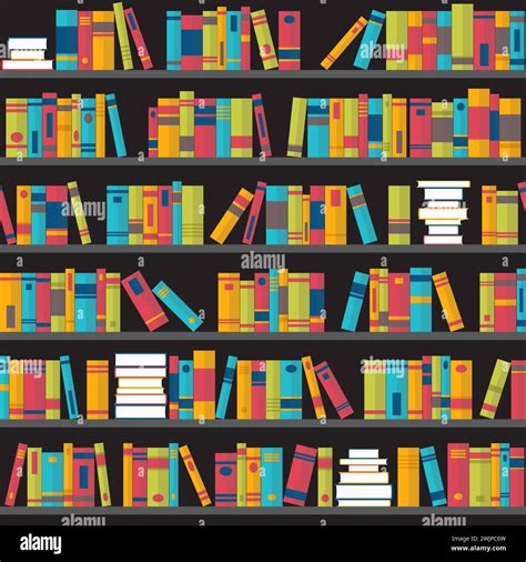 Seamless Pattern With Books On Bookshelves Flat Design Library Bookstore Vector Illustration