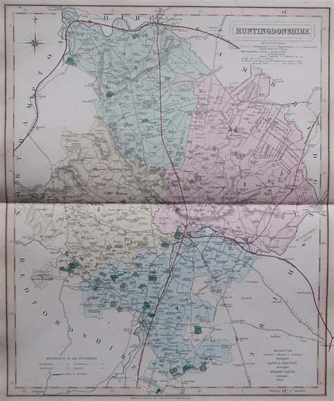 Original Antique English County Map Huntingdonshire J And C Walker