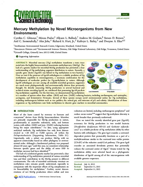 Pdf Mercury Methylation By Novel Microorganisms From New Environments
