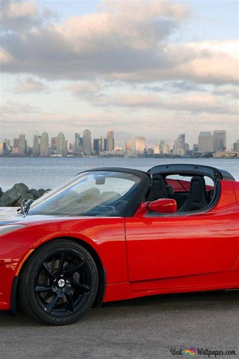 Red Convertible Tesla Roadster In Park Hd Wallpaper Download