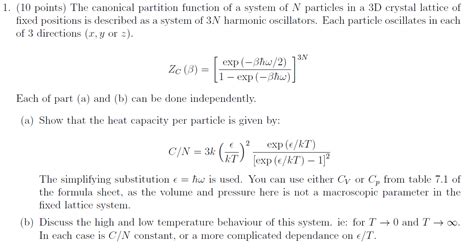solved 1 10 points the canonical partition function of a