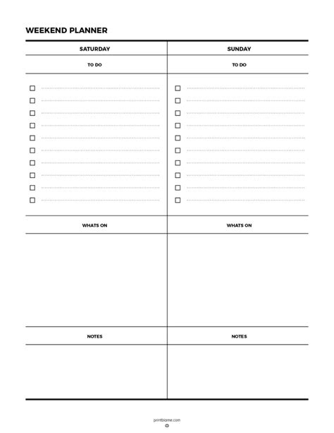 Weekend Planner Templates Free 2 And 3 Day Week End Plans