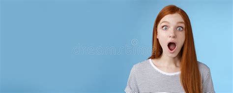 Wow So Cool Impressed Speechless Amused Attractive Redhead Girl Blue