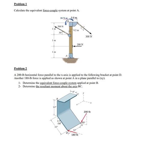 solved calculate the equivalent force couple system at point