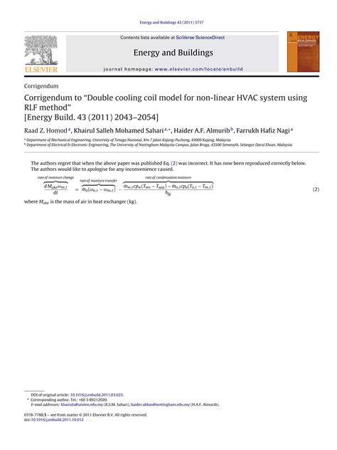 Corrigendum To “double Cooling Coil Model For Non Linear Hvac System