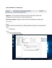 CIS U Lab Docx Unit Lab Report Security Lab CIS VMWare Lab Introduction To