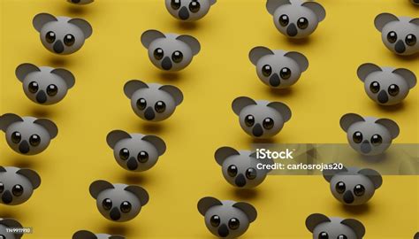 노란 배경 귀 엽 다 스타일 또는 부드러움 벽지에 귀여운 코알라 곰 패턴입니다 3d 일러스트레이션 만화에 대한 스톡 사진 및