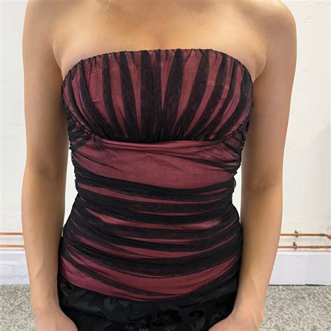 Vintage Sheer Mesh Overlay Ruched Strapless Corset Depop