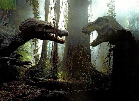 Two Large Dinosaurs In The Woods With Trees