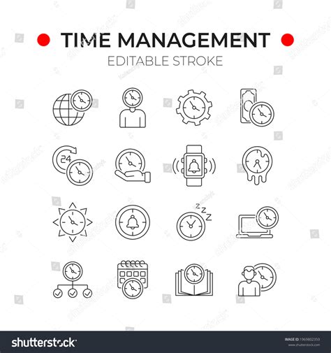 Time Management Linear Icon Thin Line Stock Vector Royalty Free