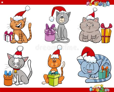 Cats On Christmas Time Set Coloring Book Stock Vector Illustration Of