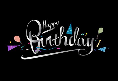 인사말 카드와 포스터와 풍선 색종이 선물 상자 생일 축 하 디자인 서식 파일에 대 한 행복 한 생일 인쇄 술 벡터 디자인 공휴일에 대한 스톡 벡터 아트 및 기타 이미지