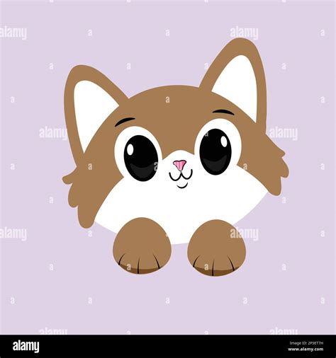 Cute Gray Cat Paws Up Over Wall Cartoon Vector Illustration Stock