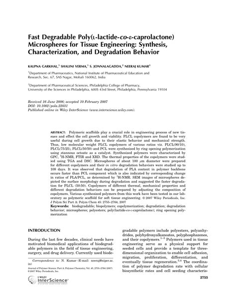 Pdf Fast Degradable Polyl Lactide Co Caprolactone Microspheres