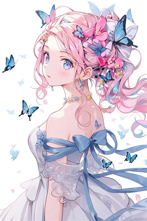 Premium Photo Anime Girl With Pink Hair And Blue Dress Surrounded By