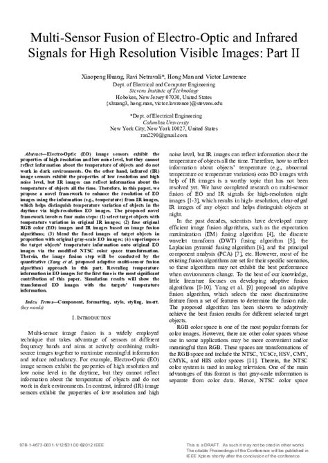 Pdf Multi Sensor Fusion Of Electro Optic And Infrared Signals For High Resolution Visible